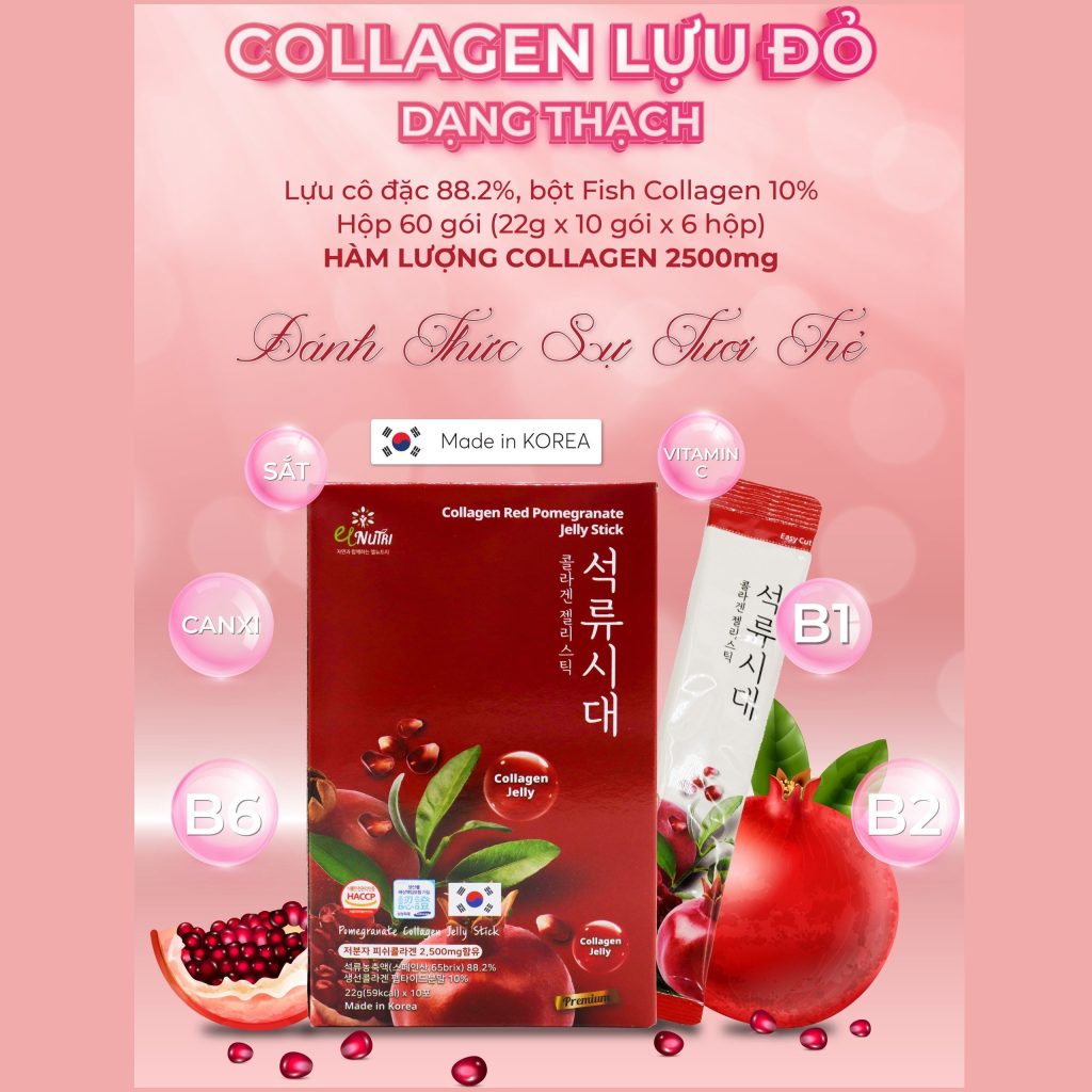 Collagen thạch lựu đỏ Elnutri hỗ trợ làm đẹp, trẻ hóa làn da